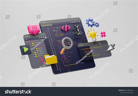 Programmer Developer Typing Script Source Languages Stock Illustration