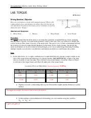 Lab Torque Pdf Group Members Marcus Justin Chris Thomas Tahsin LAB TORQUE AP PHYSICS I