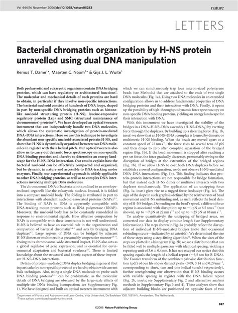Pdf Bacterial Chromatin Organization By H Ns Protein Unravelled Using Dual Dna Manipulation