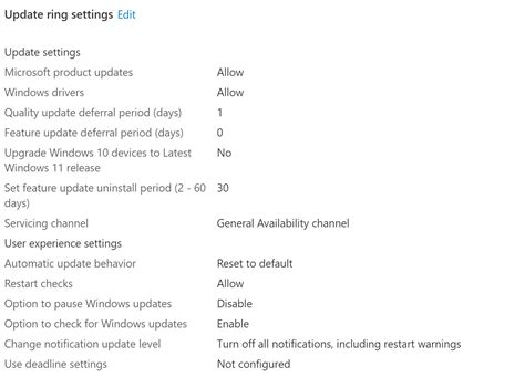 Feature Update Ring Not Being Applied Rintune
