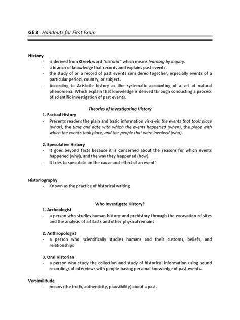 Ge 8 Handouts For First Exam Pdf Historiography Scientific Method
