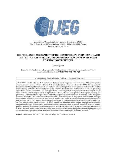 Pdf Performance Assessment Of Igs Combined Jpl Individual Rapid And Ultra Rapid Products