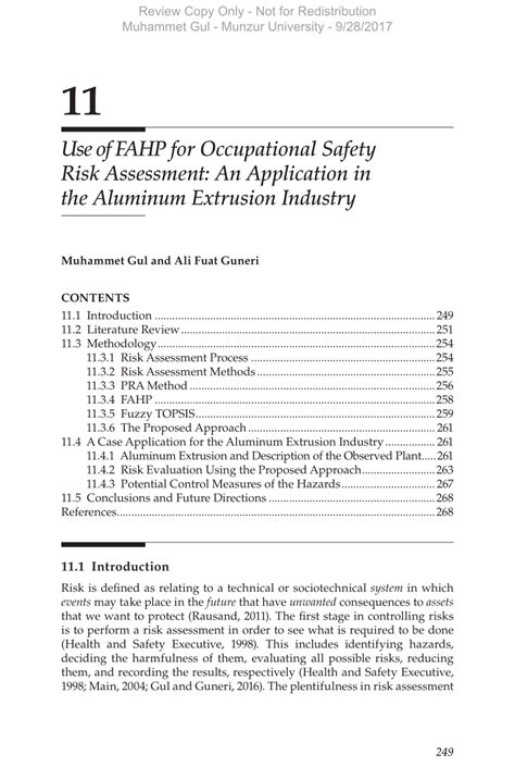 PDF Use Of Fuzzy Analytic Hierarchy Process For Occupational Safety Risk Assessment An