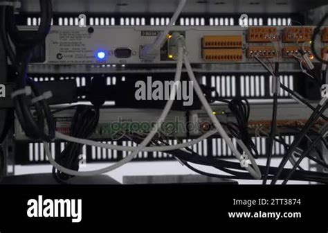 Back Of The Server Installed In The Server Room Many Cables Are Connected To A Powerful