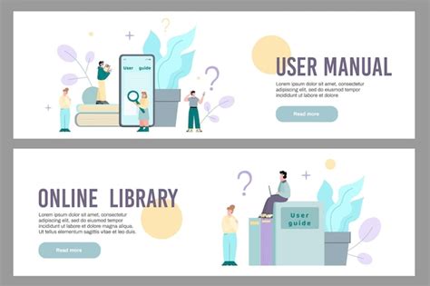사용자 설명서 및 안내 배너의 온라인 라이브러리 평면 벡터 일러스트 레이 션 프리미엄 벡터