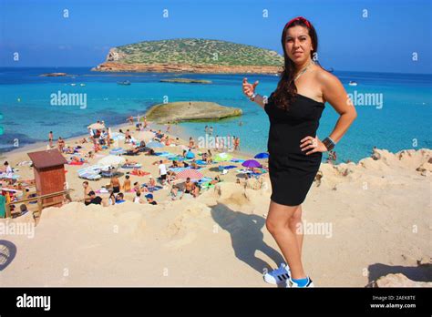 Summer Tourism In Ibiza In The Balearic Islands In Cala Compta In Spain Stock Photo Alamy