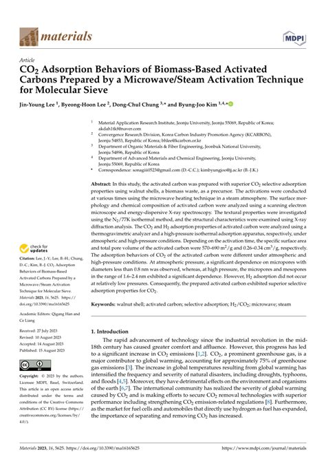 Pdf Co2 Adsorption Behaviors Of Biomass Based Activated Carbons Prepared By A Microwavesteam