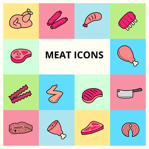 Set Of Meat Icons With Linear Color Style Meats Vector Illustration
