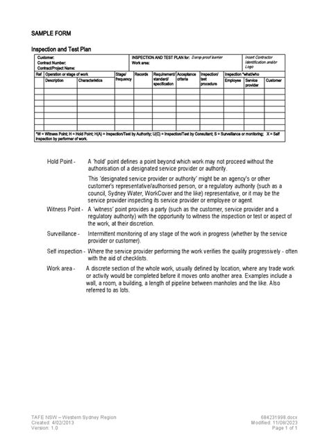 Itp Template Pdf