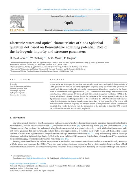 Pdf Electronic States And Optical Characteristics Of Gaas Spherical