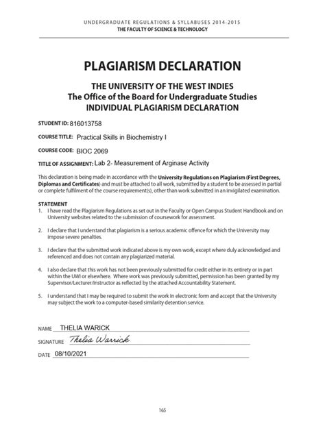 Plagiarism Declaration Form Signed Pdf