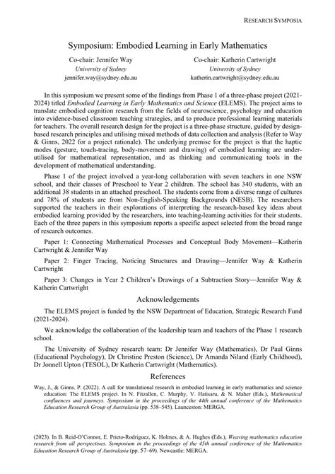 Pdf Symposium Embodied Learning In Early Mathematics