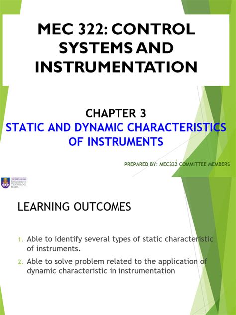 Mec322 Chapter 3 Static And Dynamic Characteristics Of Instruments Rev2 2021 Pdf