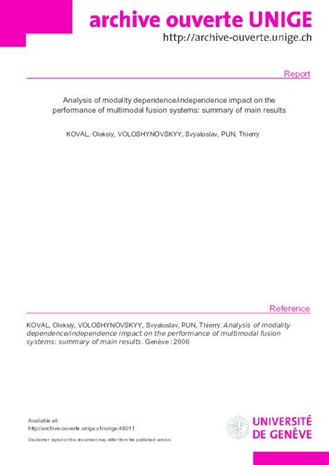 Pdf Analysis Of Modality Dependenceindependence Impact On The