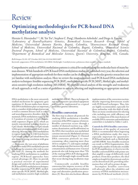 pdf optimizing methodologies for pcr based dna methylation analysis