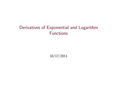 PDF Derivatives Of Exponential And Logarithm Functions The Calculus Standards Ex And Lnx To