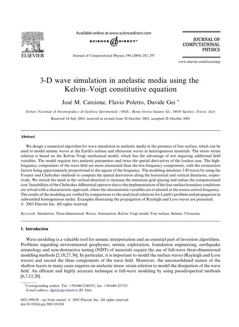Pdf Carcione J M Poletto F And Gei D 2004 3 D Wave Simulation In Anelastic Media