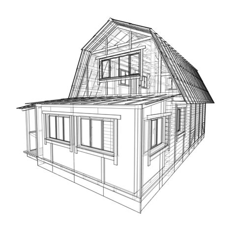 House Sketch Vector Rendering Of 3d Engineering Perspective Building