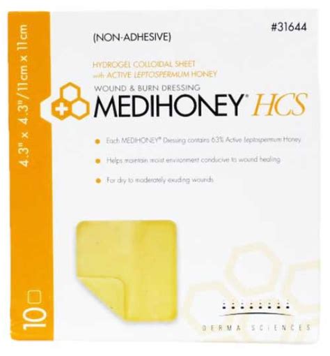 Medihoney Hcs Hydrogel Colloidal Sheet Dressing Derma Sciences 31622 31644 31722 31744