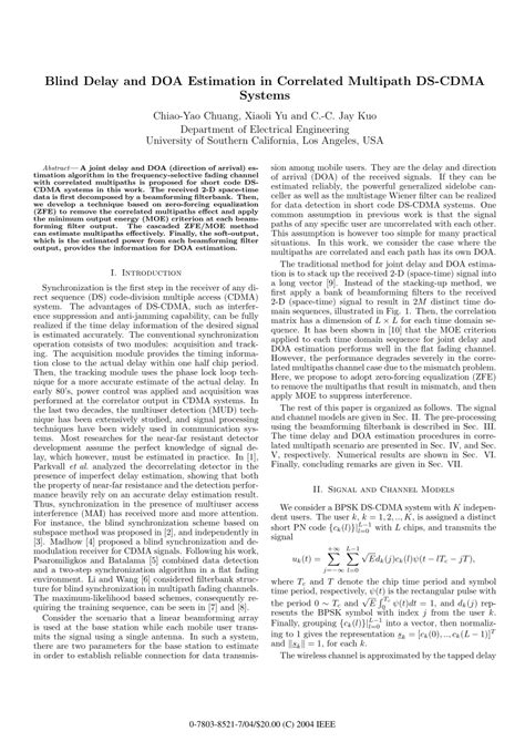 Pdf Blind Delay And Doa Estimation In Correlated Multipath Ds Cdma Systems
