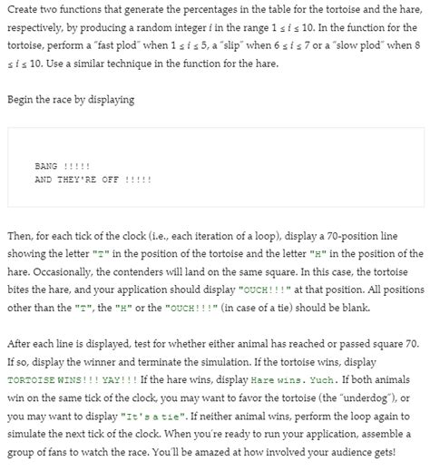 solved 4 12 simulation the tortoise and the hare in this