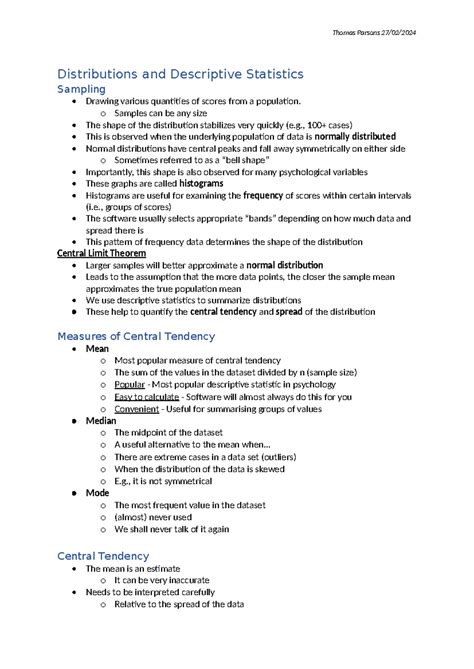 2 Distributions And Descriptive Statistics Distributions And Descriptive Statistics Sampling