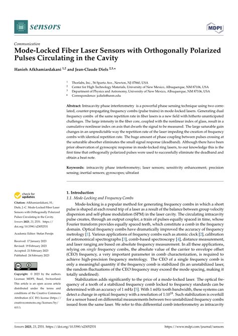 Pdf Mode Locked Fiber Laser Sensors With Orthogonally Polarized Pulses Circulating In The Cavity