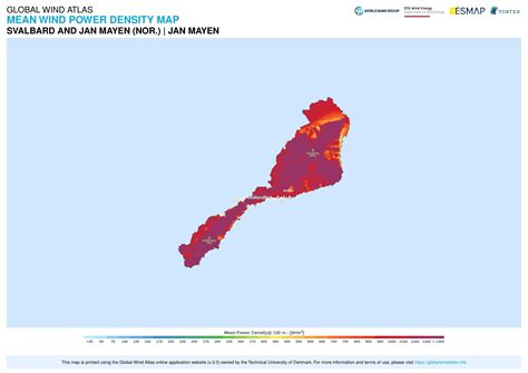 Mean Wind Power Density Map Of Jan Mayen Mapporn