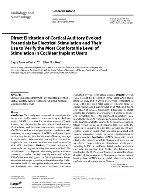 Pdf Direct Elicitation Of Cortical Auditory Evoked Potentials By