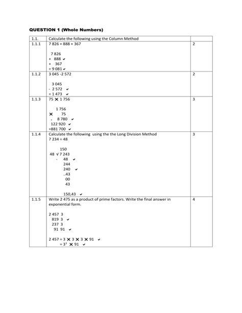 math test whole numbers and integers