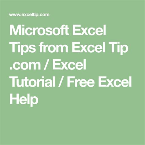 Microsoft Excel Tips From Excel Tip Com Excel Tutorial Free Excel