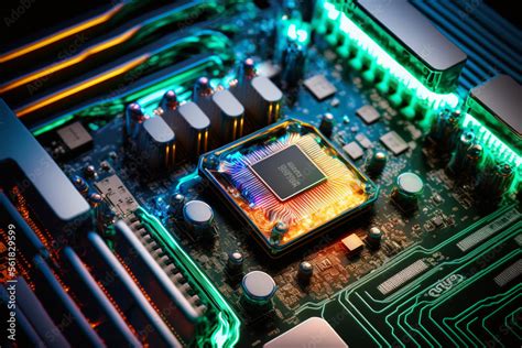 Rgb Neon Lit Cpu On A Motherboard Made By Generative Ai Stock Illustration Adobe Stock