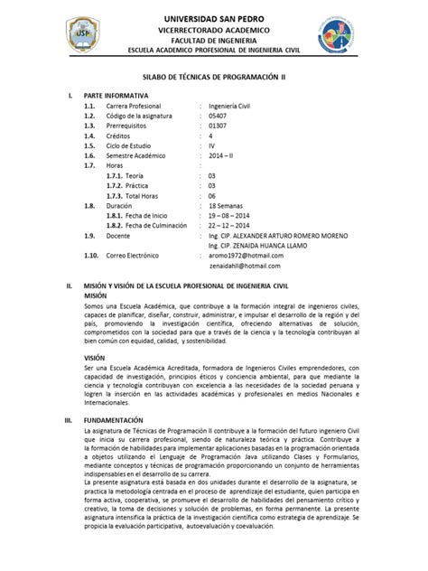 Silabo De Técnicas De Programación Ii Pdf Programación Orientada A