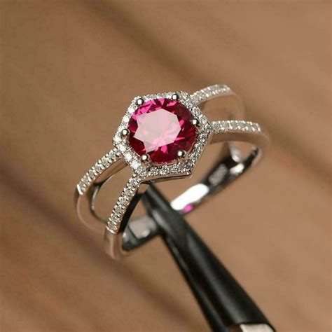 2ct Round Cut Lab Created Red Ruby Engagement Ring 14k White Gold Plated