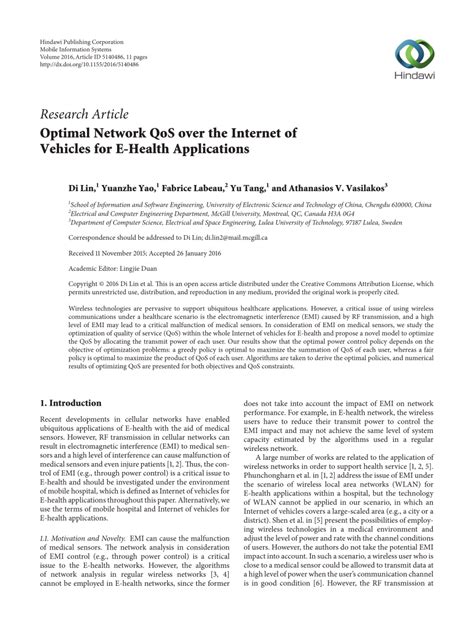 PDF Optimal Network QoS Over The Internet Of Vehicles For E Health Applications