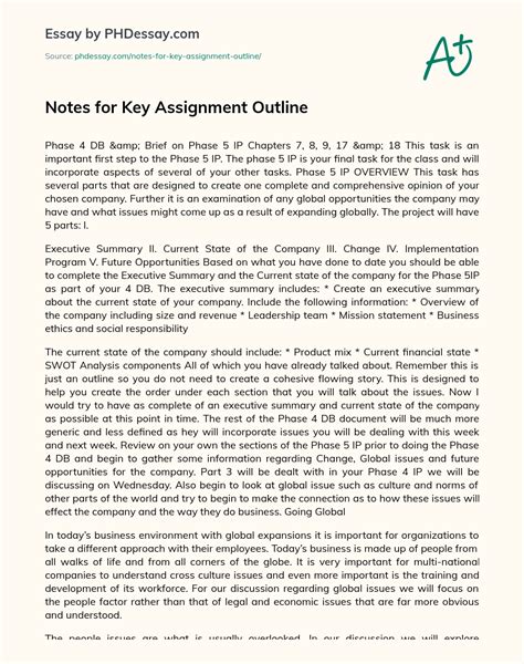 Notes For Key Assignment Outline Example