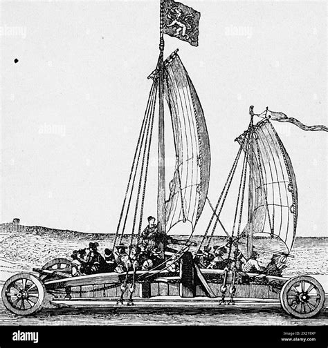 Transport Coach Sail Wagon Von Simon Stevin For Prince Maurice Of Orange 1600 Wood Engraving