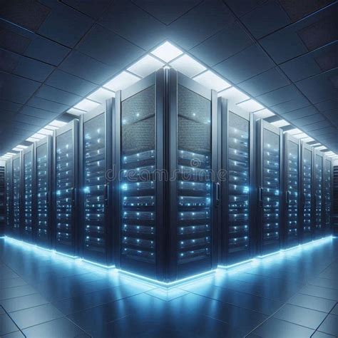 data centers filled with rows of servers that flicker on and off as a