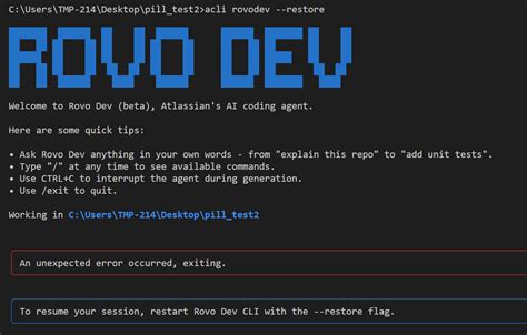 An Unexpected Error Occurred Exiting