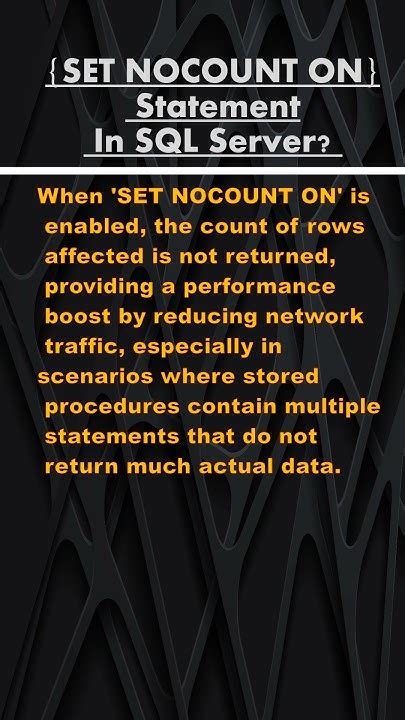 Set Nocount On Statement In Sql Server Sqlserver Sql Youtube