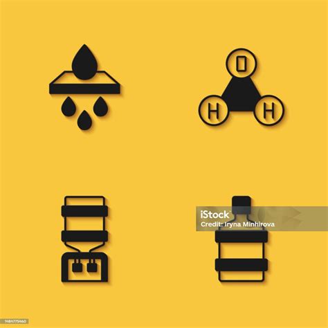 정수 필터 카트리지 깨끗한 물이 담긴 큰 병 쿨러 및 긴 그림자가 있는 화학식 H2o 아이콘을 설정합니다 벡터 0명에 대한 스톡 벡터 아트 및 기타 이미지 Istock