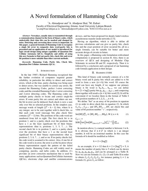 Pdf A Novel Formulation Of Hamming Code