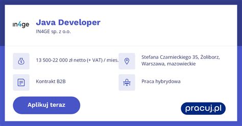 Oferta Pracy Java Developer In4ge Sp Z Oo Warszawa