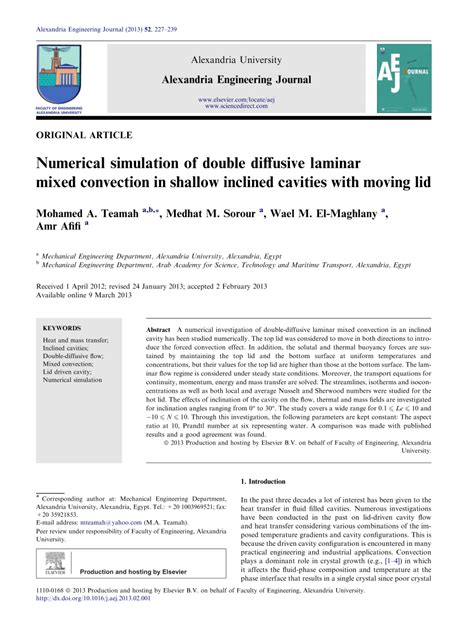 Pdf Numerical Simulation Of Double Diffusive Laminar Mixed Convection