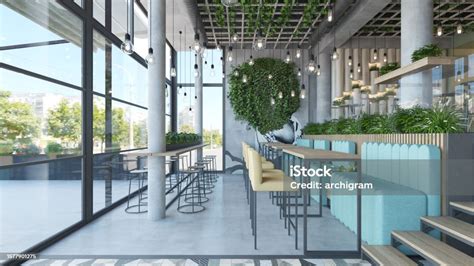 카페 레스토랑 인테리어 디자인 컴퓨터 생성 이미지입니다 건축 시각화 3d 렌더링 0명에 대한 스톡 사진 및 기타 이미지 Istock