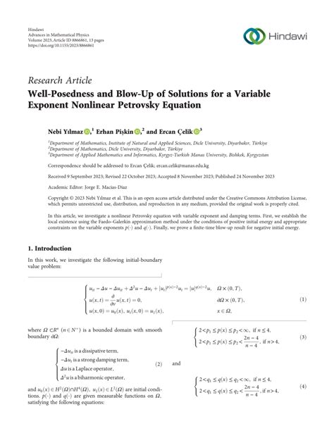 Pdf Well Posedness And Blow Up Of Solutions For A Variable Exponent