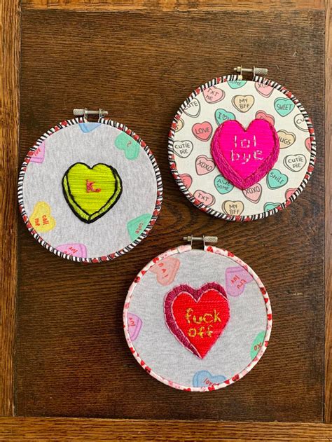 Rude Conversation Candy Hearts 5 In Embroidery Hoop Wall Art Lol Bye