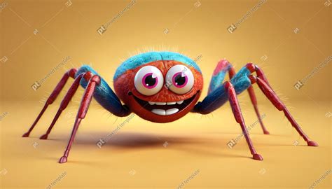 Funny Spider With Big Eyes On Yellow Background 3d Illustration Generative Ai Ai Image Photo