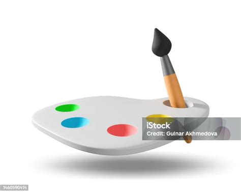 컬러 팔레트와 붓이 있는 수채화 그림 도구 흰색 배경에 격리된 3d 그림 브러시 3d 그림이 있는 수채화 페인트 팔레트 팔레트에