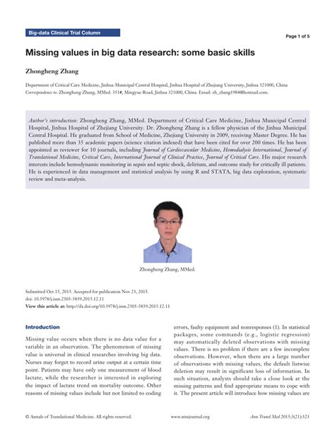 Pdf Missing Values In Big Data Research Some Basic Skills